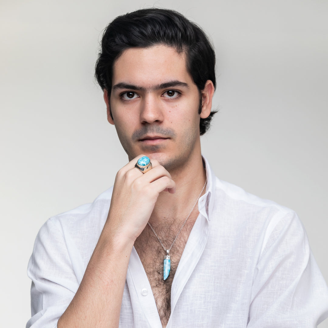 The Larimar Shop | Larimar Mens Ring Pablo | Dominican Stone Jewelry